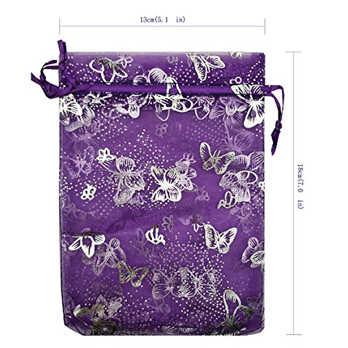 Ankirol 100pcs Sheer Organza Favor Bags Purple Butterfly Print for Wedding Bags Samples Display Drawstring Pouches (5x7)