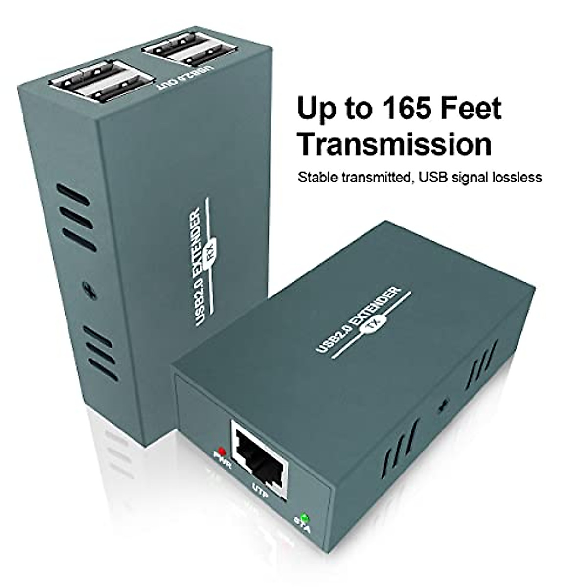 USB Extender Over Ethernet RJ45 LAN Extension, with 4 USB 2.0 Ports, Transmit 50m/165ft Over Ethernet Cat5/5e/6/7, Support Power Over Cable, Play and Plug, No Driver Required