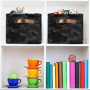Dark Abstract Camo Storage Basket Bins Foldable Toy Baskets Organization with Handles Laundry Hamper for Bedroom Office Clothes Pet Nursery Living Room,2 pcs