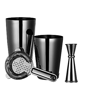 BarSoul Black Boston for Professional Bartender and Home Bar Including 18oz & 28oz Tins, Strainer, Measuring Jigger, Muddler, Mixing Spoon and Pourer (9 Piece), 2