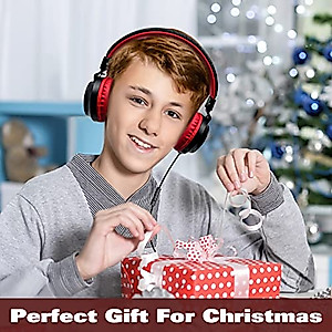 AKZ On-Ear Headphones with Microphone, Foldable Headphones with Tangle-Free Cord, Headphone with HD Sound, 3.5MM Jack, Portable Wired Headphones for School/Kids/Smartphones/Tablet/Travel (Red/Black)