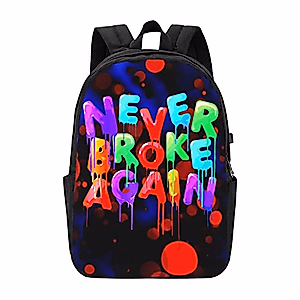 Never-Broke-Again Women Men USB Backpack 17 in Shoulders Laptop Bags Students Knapsack Schoolbag Travel Women Men