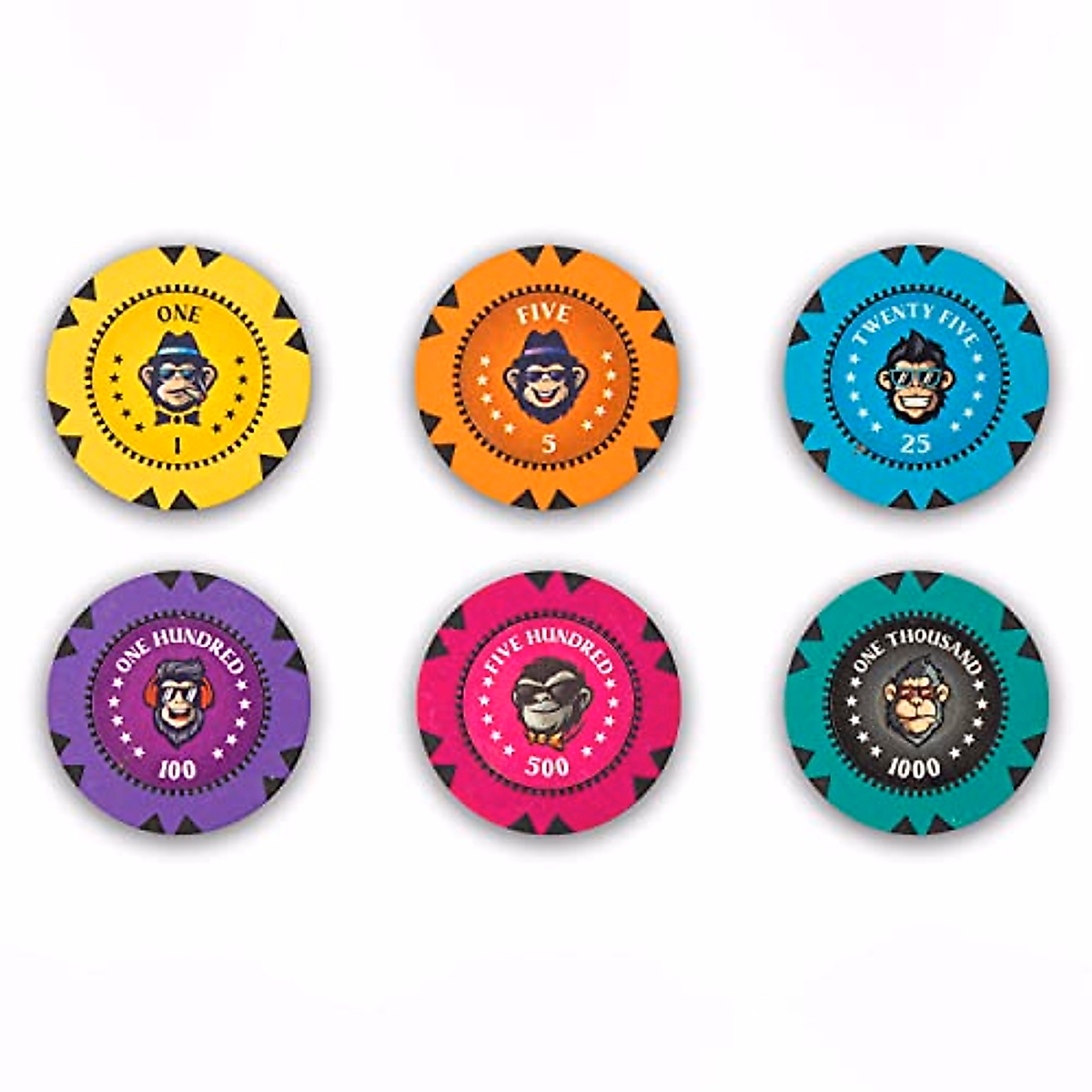 Casinokart NFT Monkey Series 300/500 Pieces 14 GMS Clay Material Casino Quality Poker Chips Set with Denomination, Durable Carry Case, 2 Decks of Branded Playing Cards and Dealer Button (300 Pieces)