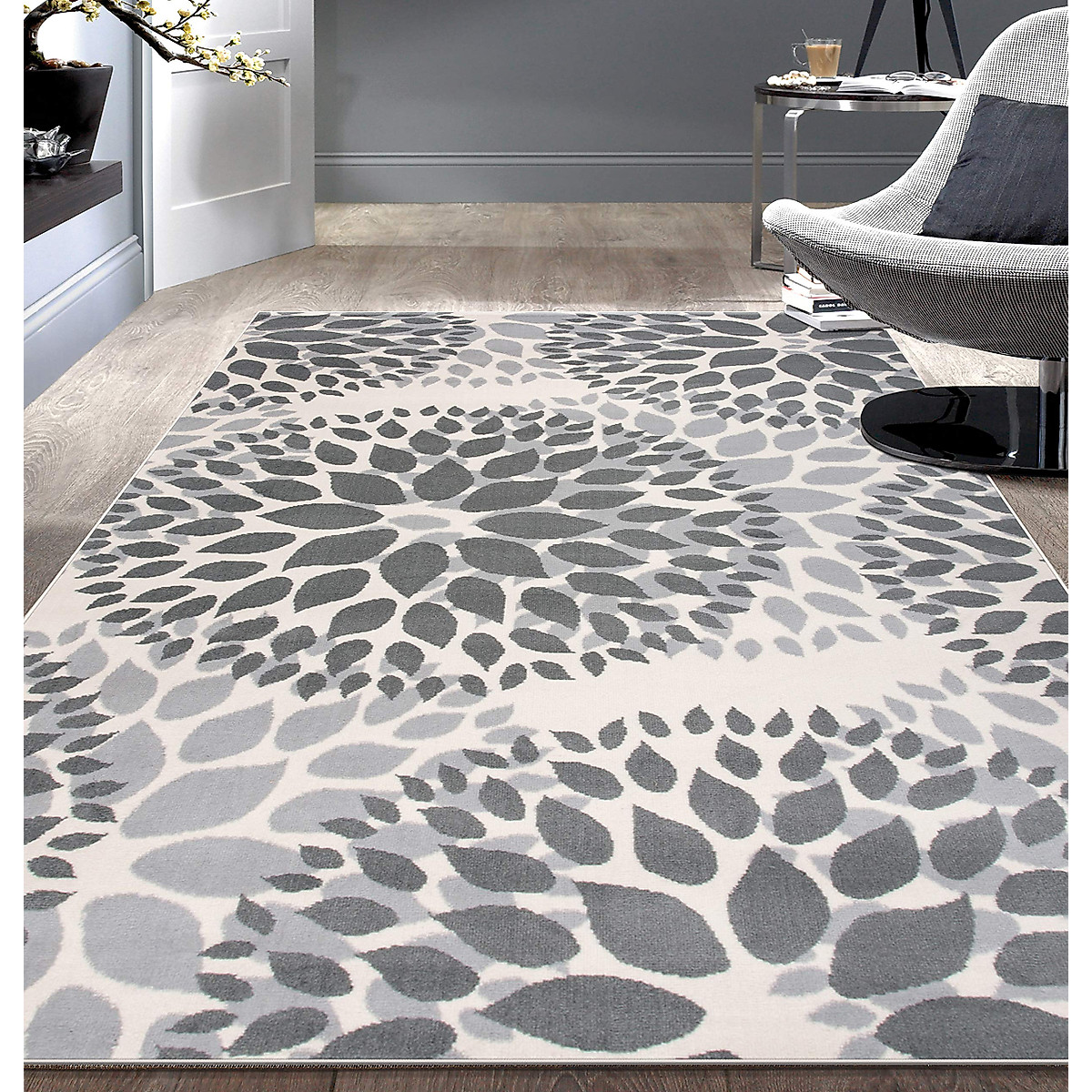Rugshop Modern Floral Circles Design for Living Room,Bedroom,Home office,Kitchen Non Shedding Area Rug 6' 6" x 9' Gray
