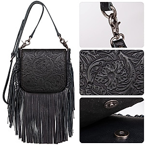 Women's Crossbody Handbags Western Purses for Women Small Crossbody Bags Tooled Leather Fringe Purse Black RLC-L159BK