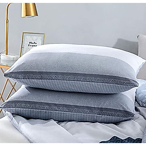 SLEEPBELLA Comforter Queen Size, 600 Thread Count Cotton Baby Blue and Navy Striped Patchwork Reversible Pattern Reversible Blue Comforter Set,Down Alternative Bedding Set 3Pcs (Queen, Blue Patchwork)