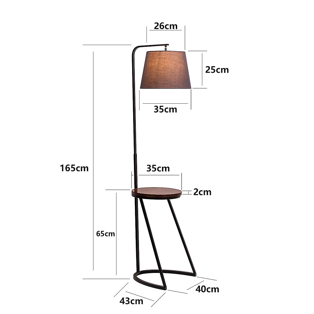 Nightstand End Table with Standing Reading Light, Rustic Brown Shade Fabric Shade Floor Lamp with Side Table, 2 in 1 Wood Bedside Floor Light for Living Room Sofa Bedroom Guest Room, 65" H (No Bulb)