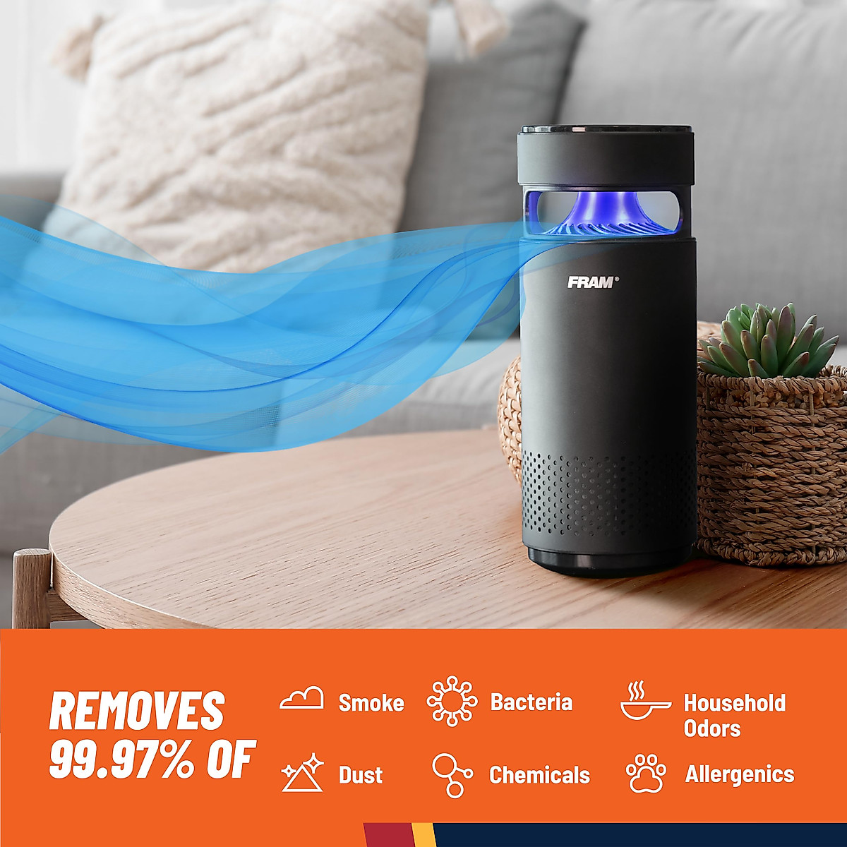 FRAM Portable Air Purifier H13 HEPA Filtration & UV-C LED Sterilization | Rechargeable Cordless Design for Home, Vehicles, Office, & Travel | Cleans Air of Dust, Smoke, & Other Contaminants | CAP30100