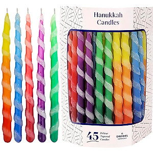 The Dreidel Company Deluxe Twisted Hanukkah Menorah Candles for All 8 Nights of Chanukah, Multicolor (Single)