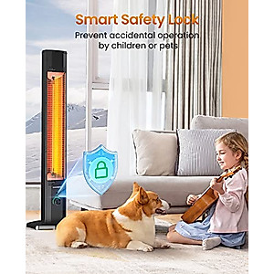 Outdoor Electric Patio Heater, Haimmy 42in Infrared Heater with Remote, 9 Heat Levels, 9H Timers, 1500W Instant Heating, Safety Lock, Tip-Over & Overheat Protection, IPX5 Waterproof Tower Space Heater