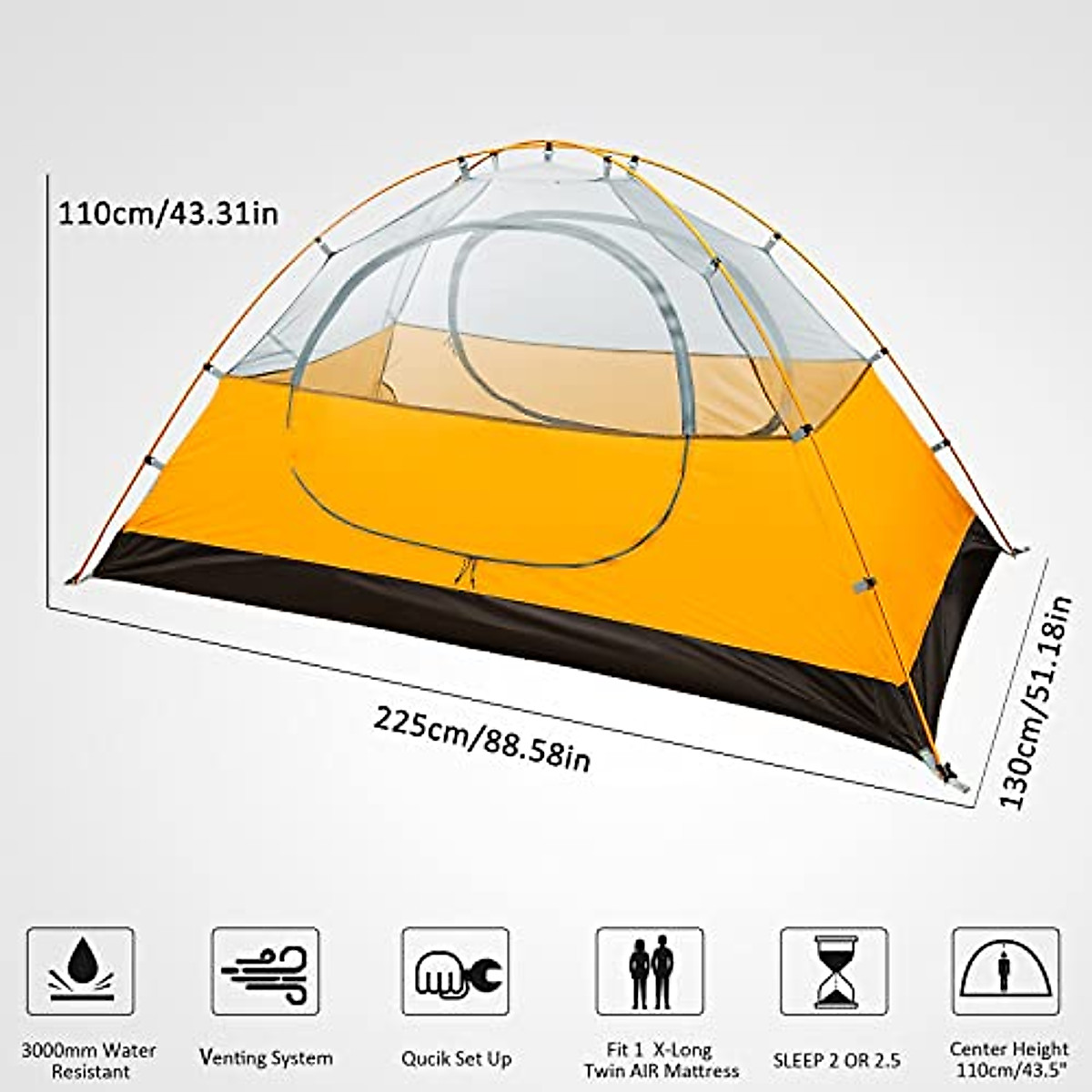 Bessport Camping Tent 2-Person Lightweight Backpacking Tent Waterproof Two Doors Easy Setup Tent for Outdoor, Hiking