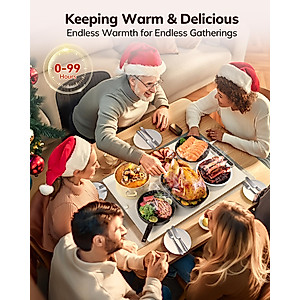 Electric Warming Tray with 7 Adjustable Temperature, Laudlife Foldable Food Warmer for Parties with Child Lock, Fast Heating Plate for Buffet, Family Gathering, Sabbath, Holiday, Countertop, Beige