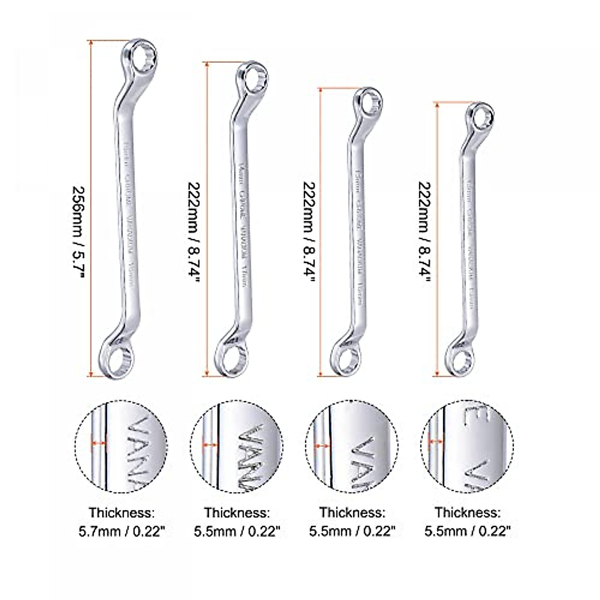 uxcell 45-Degree Offset Box End Wrench Set, 5.5-16mm Metric CR-V Steel with Rolling Pouch, 6-Piece