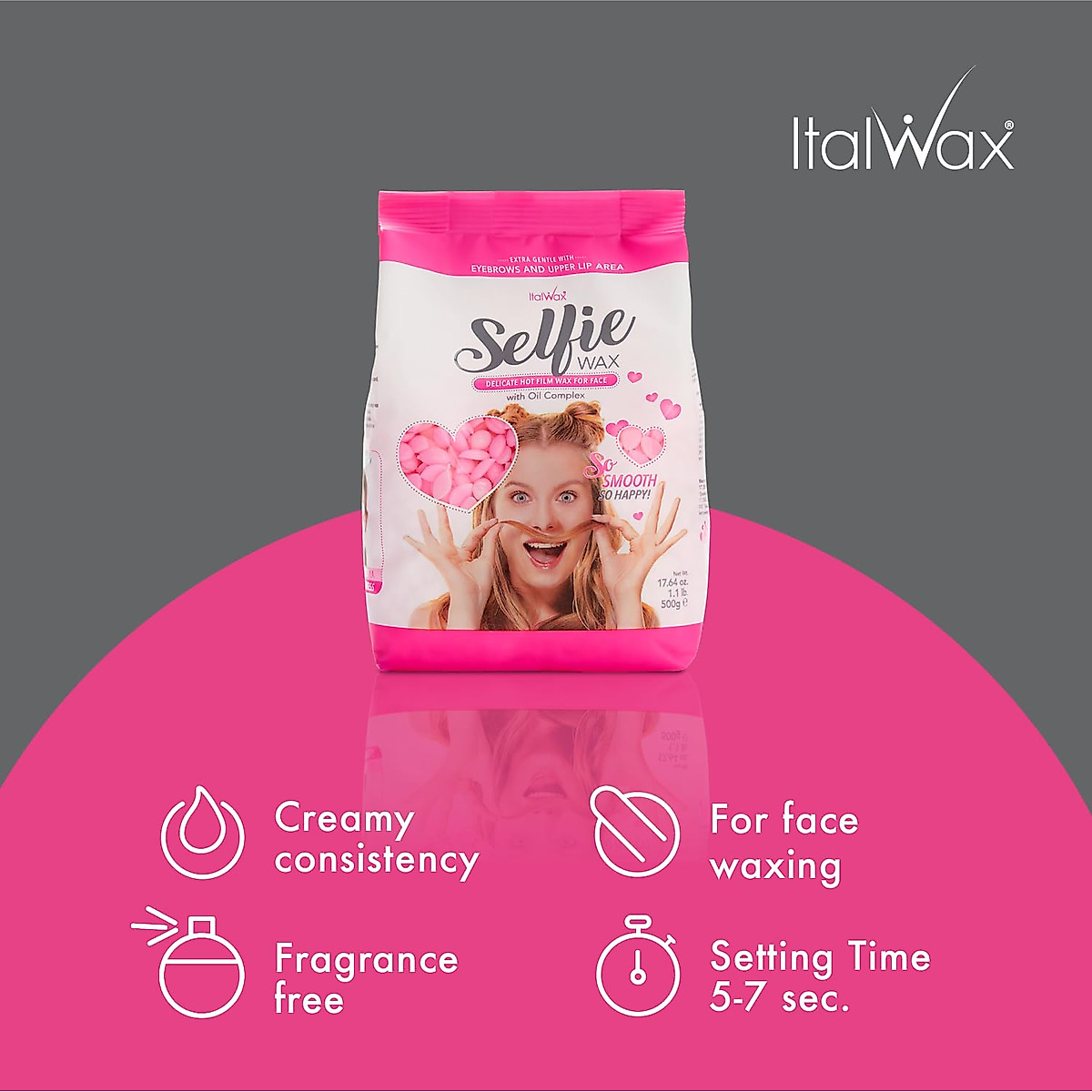 Italwax Face Selfie 500g / 1.1lb - Delicate hard wax for face with oil complex - Perfect for waxing eyebrows, upper lip and sideburns​