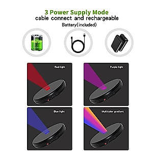 ELEGICKLIP 9.8" 44 Lb Load Rotating Display Stand with Multicolor Led Light for Cup Crystal Glass Spherical Jewelry Display Electric & Battery-Operated Platform (Black)