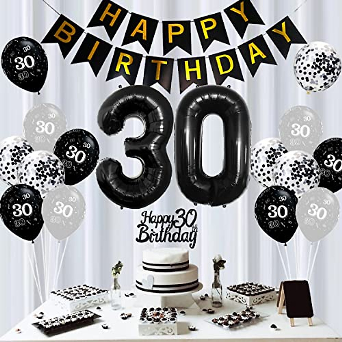 30th Birthday Decoration Black and Silver So Happy I’m Thirty Funny 30th Birthday Balloons for Men Women Talk Thirty to Me Sash Number 30 Foil Balloon Glitter Cake Topper