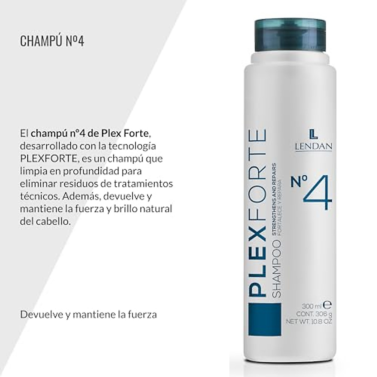 Lendan - Repair Shampoo - Plex Forte Nº4 Shampoo - 300 ml - Repairs and Strengthens Hair - Deep Cleanses - Normalizes Hair pH - Anti-Frizz - Deep Hair Hydration