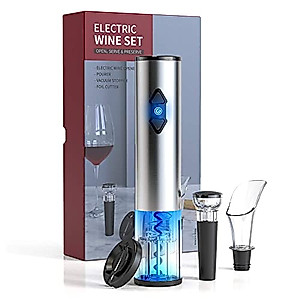 CIRCLE JOY Electric Wine Bottle Openers Set - Battery Powered Motorized Operated Cordless Automatic Corkscrew Opener Puller Kit with Attached Foil Cutter Stopper Wine Aerator Pourer, Stainless Steel