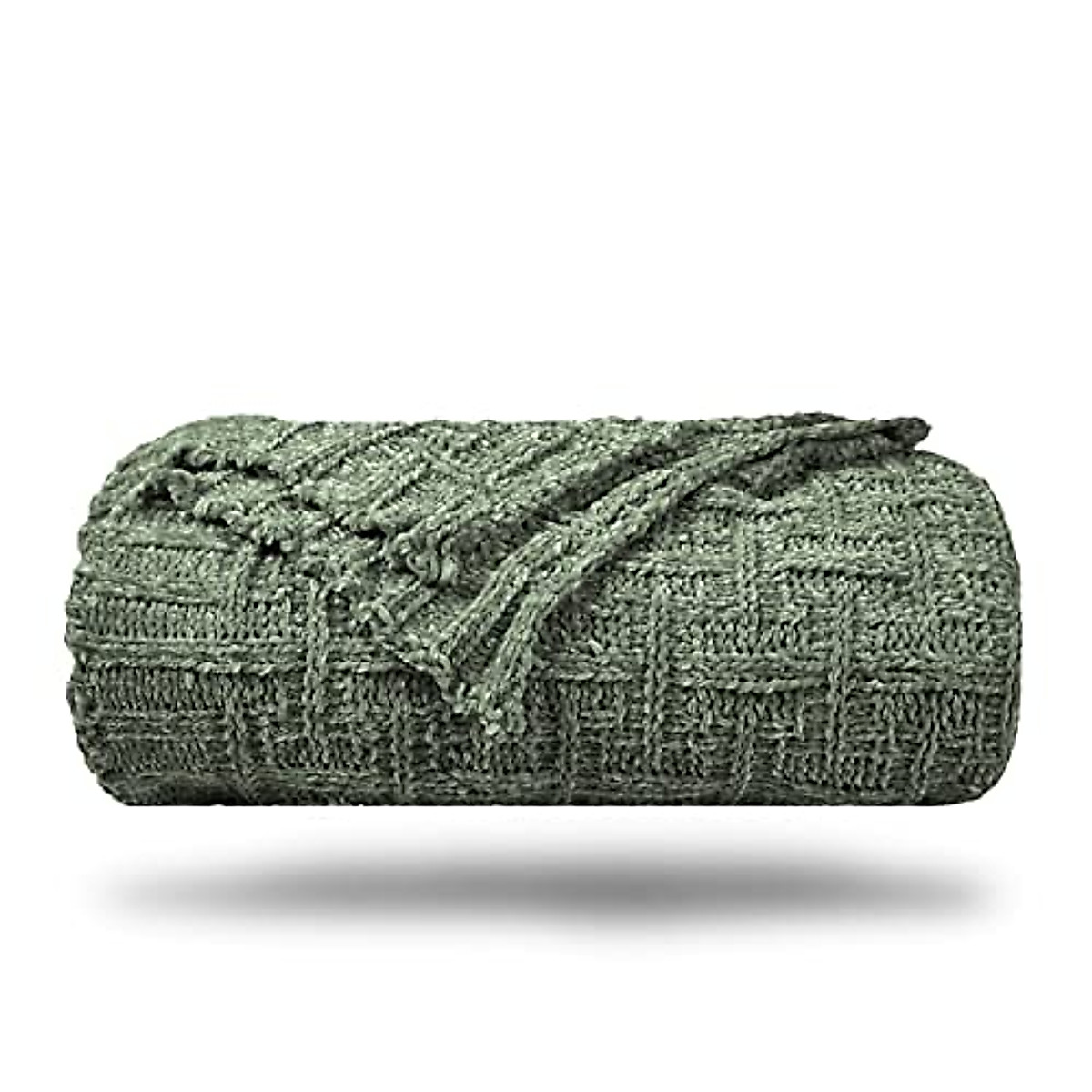 Milvowoc Fluffy Chenille Knitted Throw Blanket 60 x 80 Inch Impressive Texture Sage Green Chenille Knit Blanket for Bed Sofa Couch Chair and Living Room