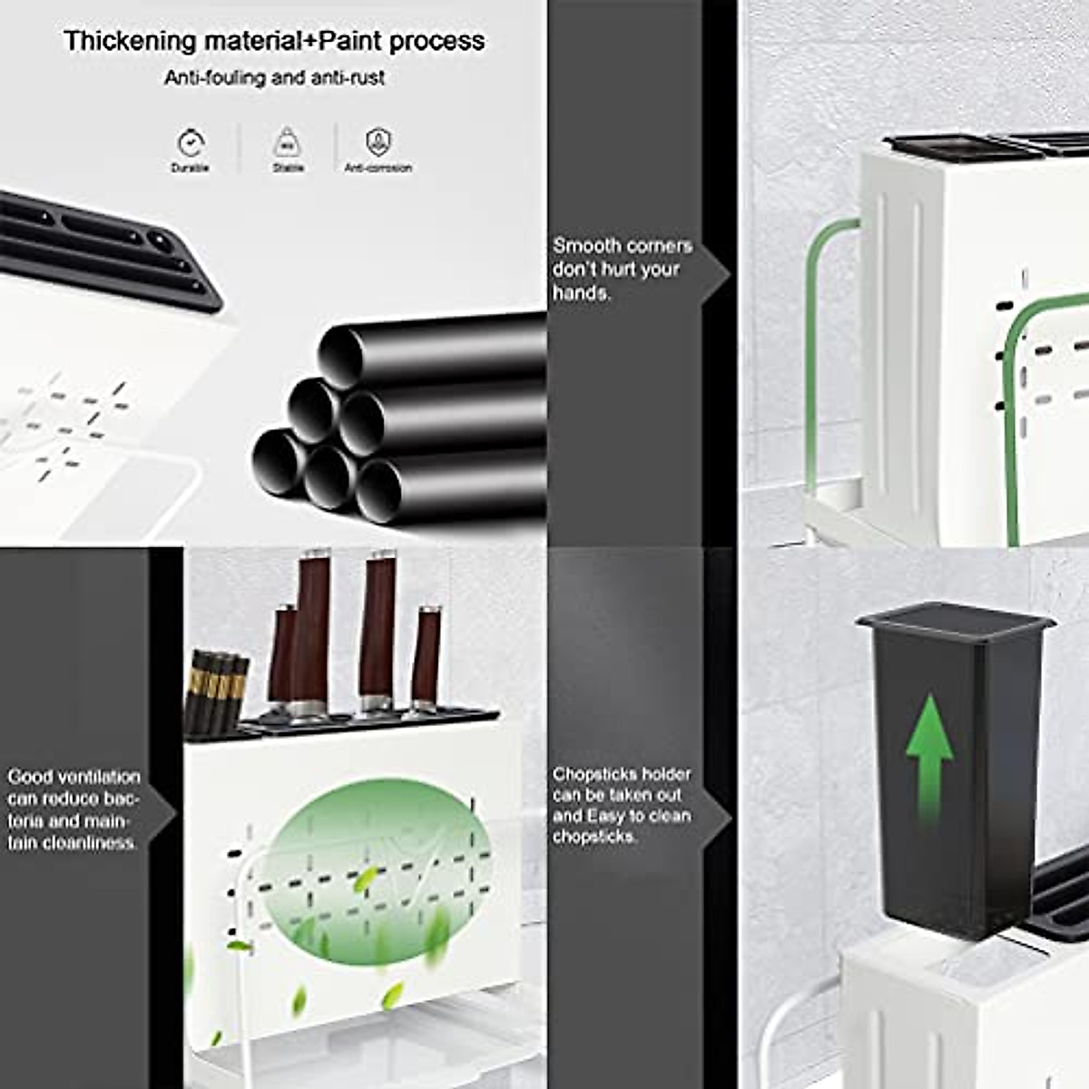 Knife Block, Smathou Knife Holder, Cutting Board Holder, 4 in 1 Kitchen Countertop Organizer, White