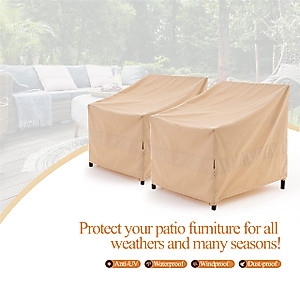 WJ-X3 Patio Chair Cover, Outdoor Lounge Cover, Heavy Duty, Waterproof Lawn Chair Covers, 43W x 42D x 42H, Beige, 2-Pack