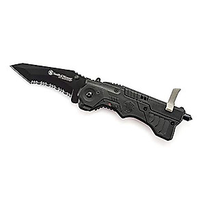 Smith & Wesson 1st Response SW911B 8.2in High Carbon S.S. Assisted Opening Knife with 3.4in Serrated Tanto Blade and Nylon Handle for Outdoor, Tactical, Survival and EDC