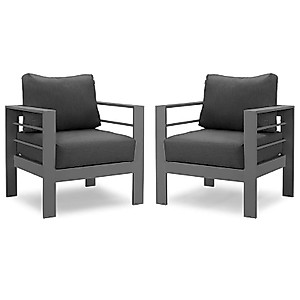 Solaste Patio Furniture Metal Armchair,2 PCS All-Weather Aluminum Garden Outdoor Contemporary Sofa Chair with Cushions, Grey