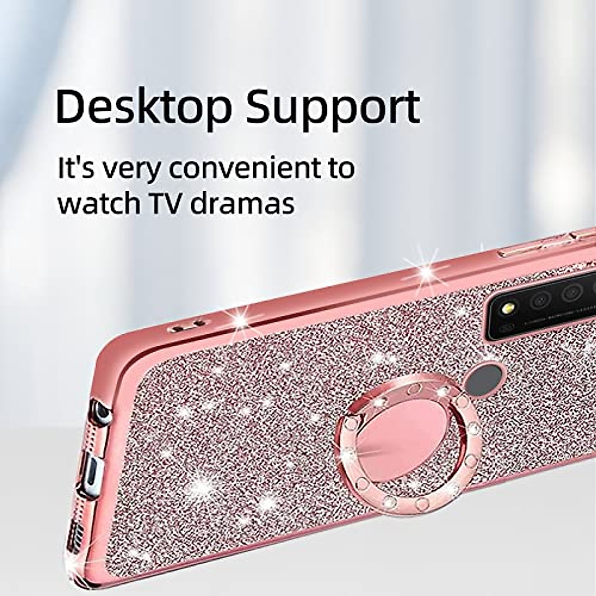 KuDiNi for TCL 30 XE 5G Case, TCL 30 XE 5G Phone Case for Women Glitter Crystal Soft Stylish Clear TPU Luxury Bling Cute Protective Cover with Kickstand Strap for TCL 30 XE/20R 5G Case (Glitter Rose)
