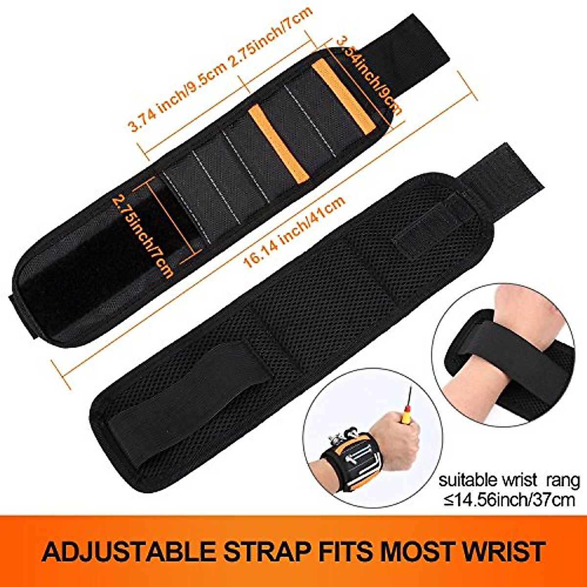 JIANYI Magnetic Wristband with 15 Strong Magnets for Holding Screws, Nails, Drill Bits, Bolts, Tools - Best Unique Gift for Men, DIY Handyman, Father/Dad, Husband, Boyfriend, Him, Women