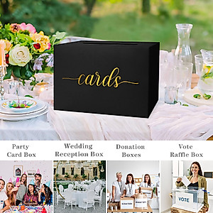 Mulbozy Black Card Box for Party, Gift Cards Box Holder with Gold Foil Design for Wedding Receptions, Bridal & Baby Showers, Graduations, Voting, Donate Money, Retirements, Anniversaries