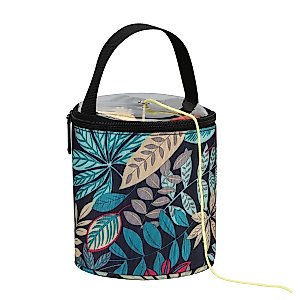 Mdoker mini yarn storage small size yarn bag for crocheting with holes,empty round knitting tote bags protable yarn holder,perfect for travel,beginner & crocheter(Blue Leaves)
