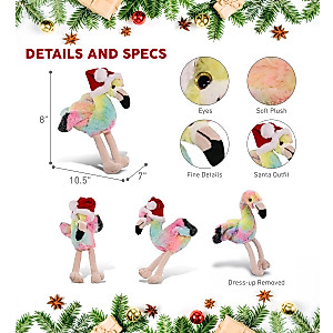 DolliBu Santa Rainbow Flamingo Stuffed Animal Plush Toy - Wild Animal Dress Up with Red Santa Claus Hat, Cute Wildlife Gift, Perfect Holiday with Name Personalization - 8 Inches