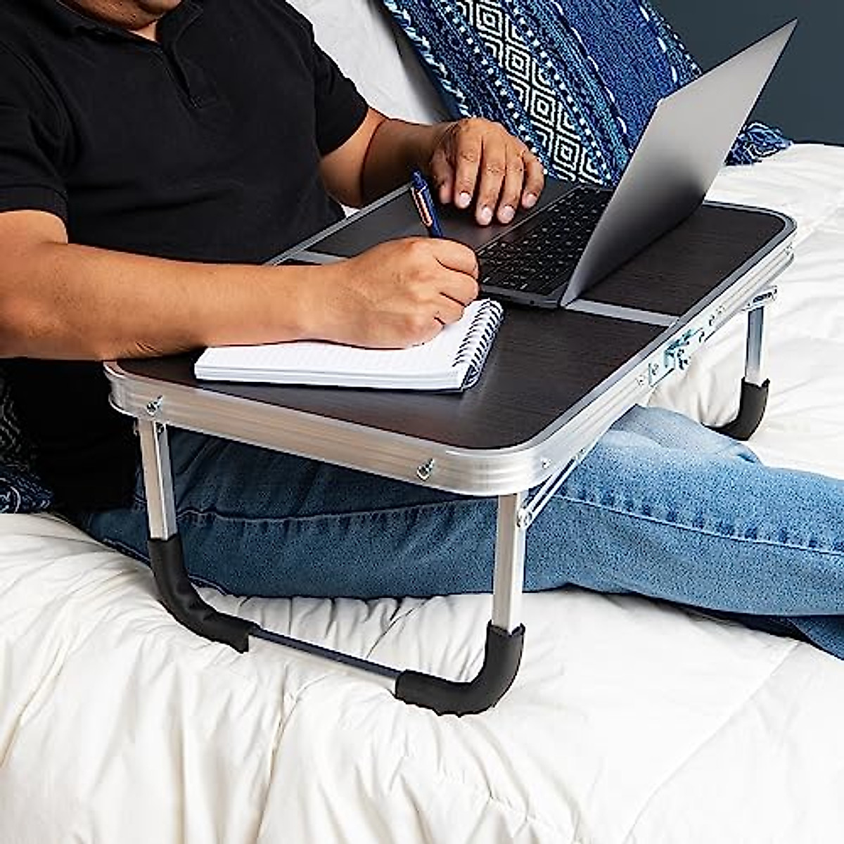 Mind Reader Woodland Collection, Portable Laptop Desk/Breakfast Table, Collapsible, Portable, Folding Table and Legs, 23.5" L x 16" W x 10" H, Black