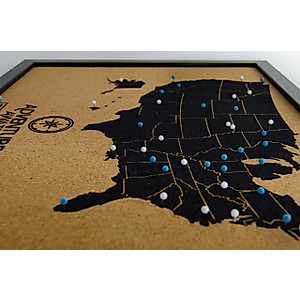 Art of Wanderlust Pushpin Bulletin Cork Board USA Wall Map and Pins | US Travel Tracker Map for Past and Future Bucket List Destinations | United States | 17 x 13 Inches | Black Frame