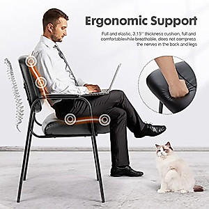 Guest Reception Chair - Waiting Room Chair Set of 2 with Fixed PU Leather Padded Armrest, Clinic Chairs with Lumbar Support,Office Desk Chairs without Wheels for Restaurant, Library, Barber Store