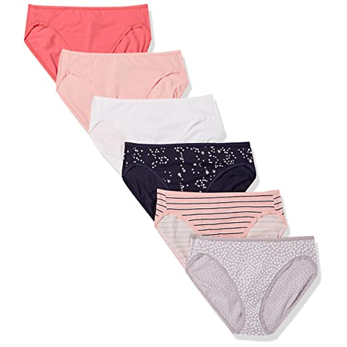 Amazon Essentials Women's Cotton High Leg Brief Underwear (Available in Plus Size), Pack of 6, Multicolor/Dots/Stars/Stripe, X-Small