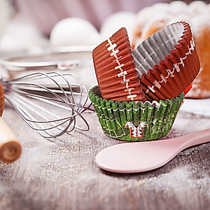 300 count Football Cupcake Liners Football Cupcake Wrappers Paper Muffin Cupcake Baking Cups Football Grease Resistant Fluted Boy Baby Shower Cupcake Liners for Birthday Party Decorations, 2 Styles