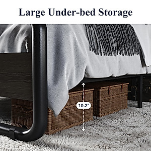 Allewie King Size Metal Bed Frame with Curved Wood Headboard and Footboard, Heavy Duty Platform Iron Bed with Under-Bed Storage, Noise Free, No Box Spring Needed, Easy Assembly, Black