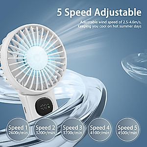 [2-packs Portable Handheld Fan] Personal Hand Held Fan for Travel, Foldable Eyelash Neck Fan with Digital Display, Lanyard, 5 Speeds, 180° Adjustable, 3-12h Working Time, Rechargeable Battery Operated