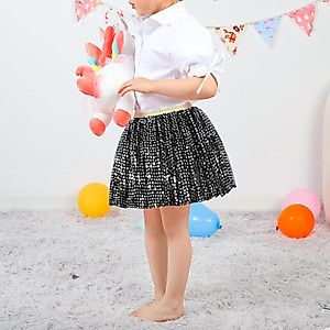 KEREDA Toddler Girls Layered Tutu Skirt Sparkling Sequin Tulle Dance Skirts 6-8 Y Black