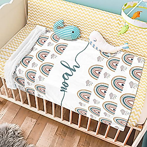 Lcyawer Custom Baby Name Blanket, Personalized Boho Style Baby Blanket with Rainbow and Hearts, Receiving Expecting Mom Gift, Girls Boys Kids Shower Gift