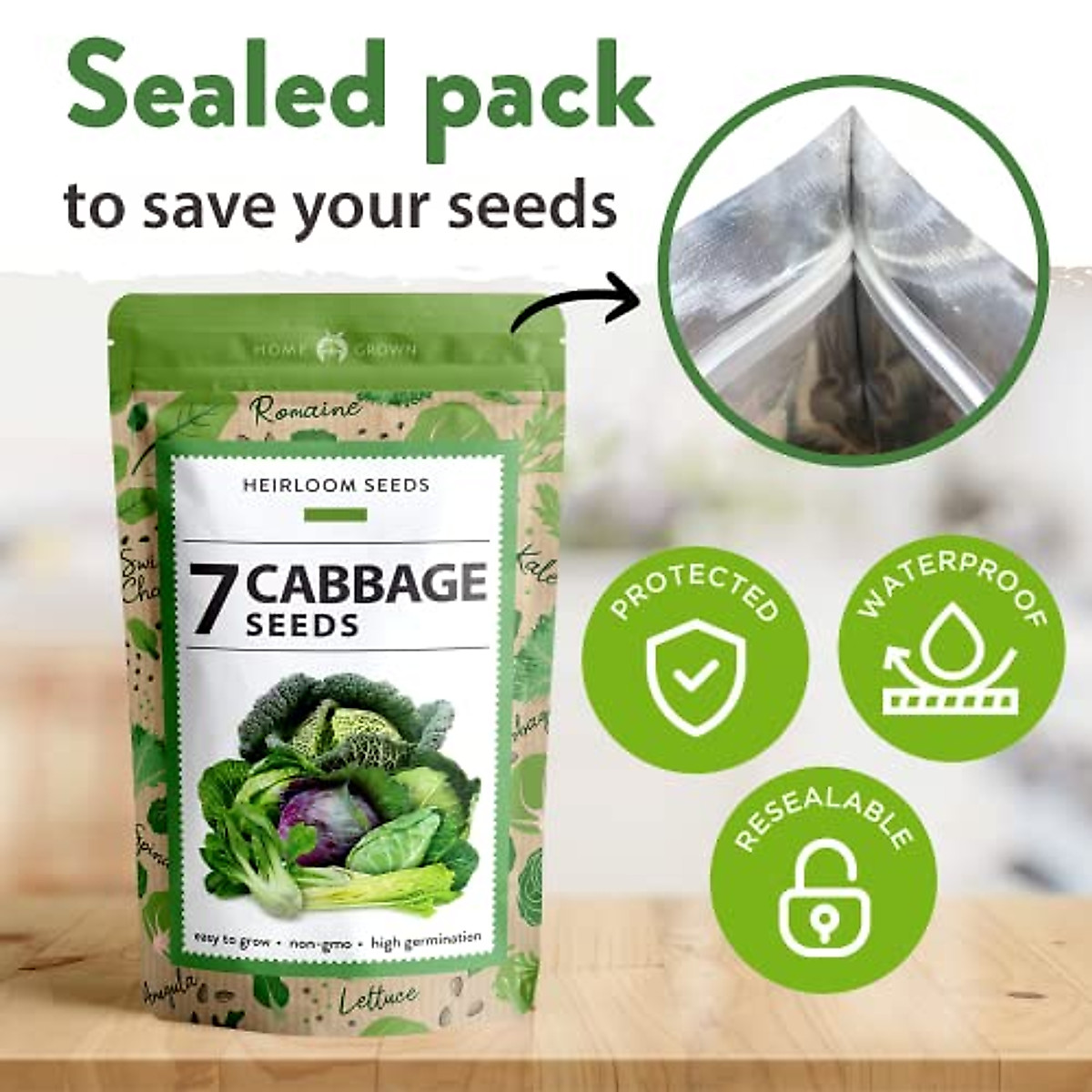7 Cabbage Seeds for Planting - 2000+ Heirloom & Non-GMO Seeds - Golden Acre, Bok Choy, Savoy, Michihili, Red Acre, Copenhagen Market, Jersey Wakefield Cabbages - Garden Vegetable Lettuce Seeds