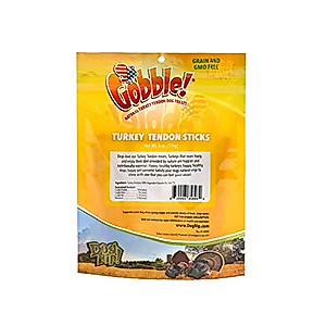 Gobble! 6-Inch Turkey Tendon for Dogs, Made in USA, 6 oz. (170g) Reseal Value Bags, All-Natural Hypoallergenic Dog Chew Treat |Sourced, Processed & Packaged in The USA | (Sticks (22-25 Pieces))