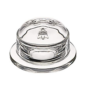 La Rochere Bee Butter Dish with Lid for Countertop – Bee Embossed French Butter Dish - Glass Butter Dish with Lid for Butter, Jams, & Sauces – Dishwasher Safe Butter Keeper Dish (2.5 oz)