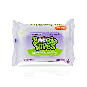 Saline Nose Wipes by Boogie, for Baby & Kids, Face, Hand & Body, FSA/HSA Eligible, Made with Vitamin E, Aloe, and Natural Saline, Lavender Scent, 30 Count (Pack of 3)