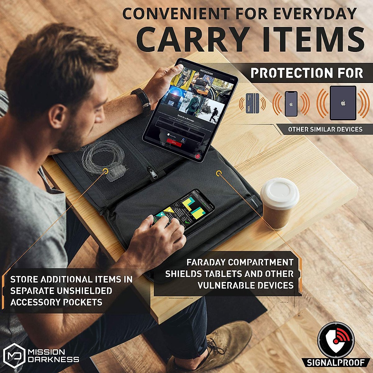 Mission Darkness Mojave Faraday Tablet Bag // Multi-Functional Travel Case with Accessory Pockets and Built-in Faraday Sleeve // Signal-Blocking, Anti-Tracking, Anti-Hacking, Anti-Spying Faraday Cage