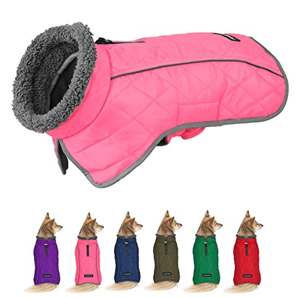 Fragralley Dog Winter Coat Jacket - Reflective Adjustable Windproof Dog Turtleneck Clothes, Doggie Cold Weather Vest, Warm Fleece Lining Puppy Snow Coat for Small Medium Large Dogs (Large, Pink)