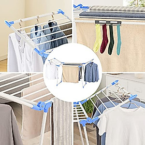 YUBELLES Clothes Drying Rack, Gullwing Laundry Rack, Collapsible, Space-Saving Laundry Rack, with Bonus Sock Clips, for Clothes, Towels, Linens, Indoor/Outdoor, Blue