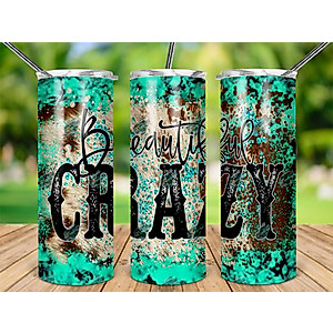 Beautiful Crazy #1 20oz Stainless Steel Tumbler, Slide Door Lid & Straw Included, Country Western, Song, Gifts, Keeps Drinks Cold Or Hot