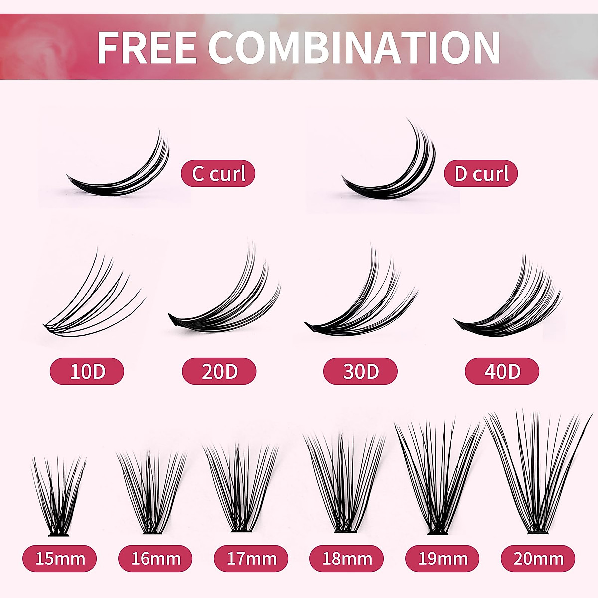 Individual Lashes 240Pcs DIY Eyelash Extension 30D+40D C Curl Mixed 15-20mm Cluster Lashes Natural Wispy Reusable Mink Lash Cluster at Home by FADVAN (30D+40D-0.07C, 15-20mm)